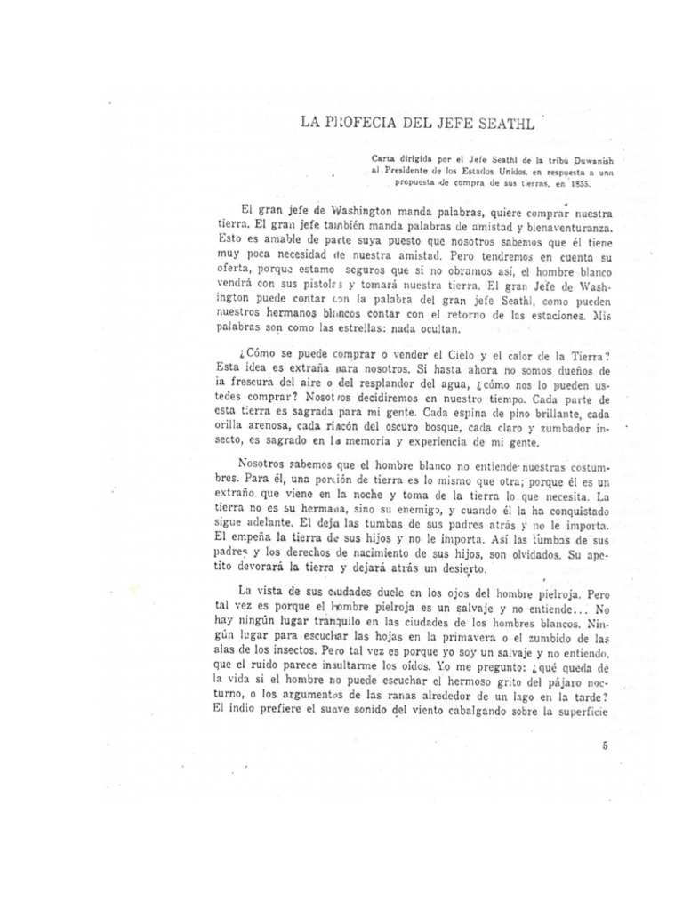 La Profecía Del Jefe Seathl | PDF