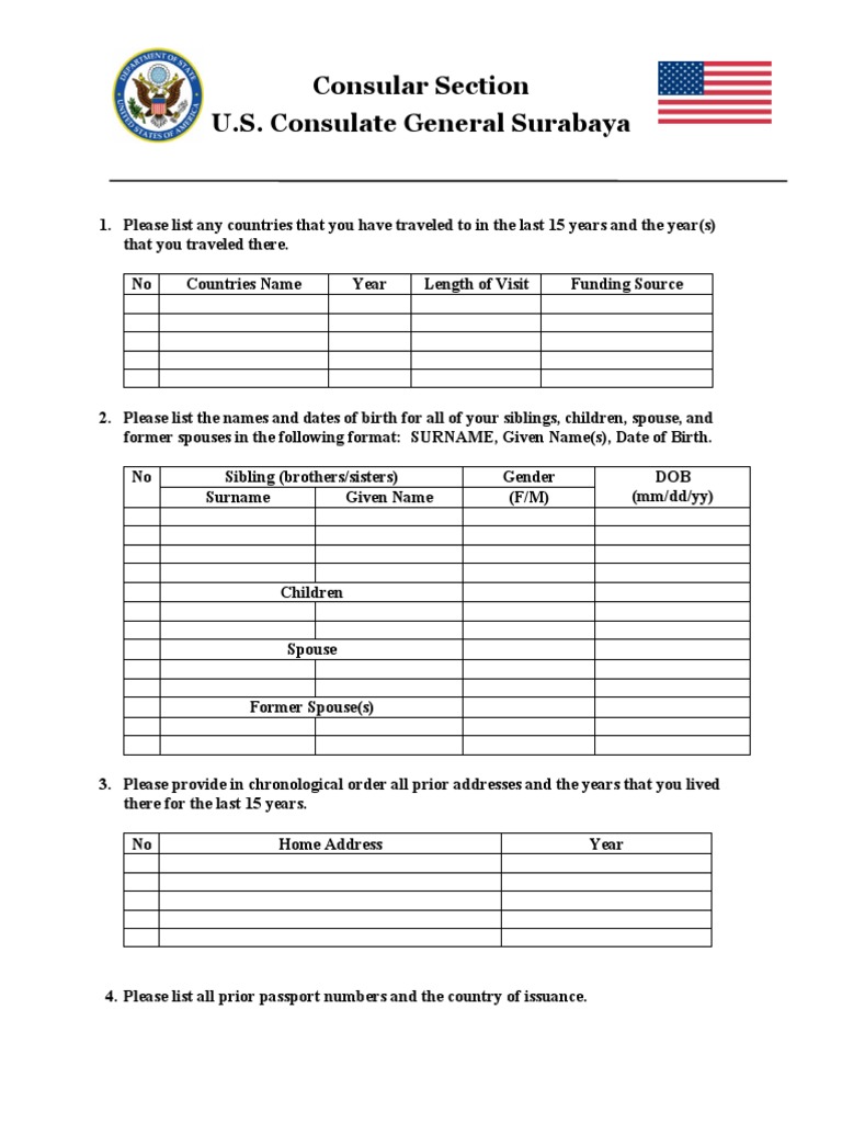 Supplemental Questions For Visa Applicants - English | PDF