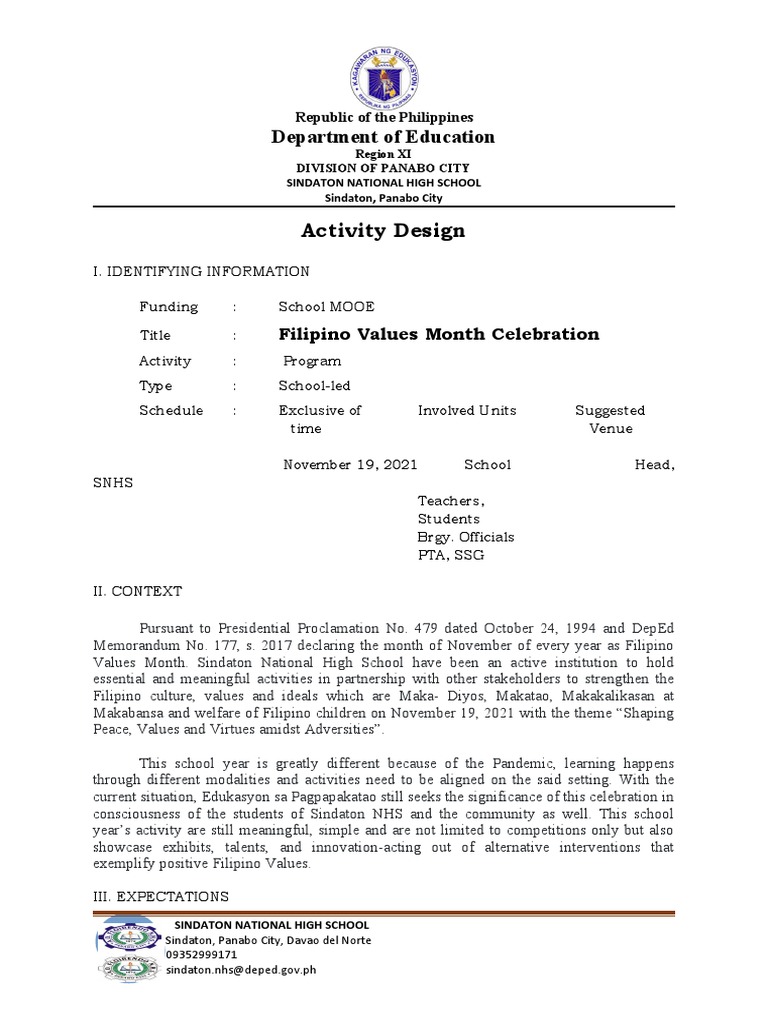 Filipino Values Month at SNHS | PDF