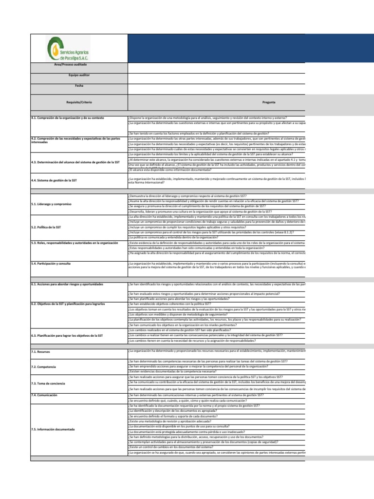 Checklist ISO 45001 | PDF