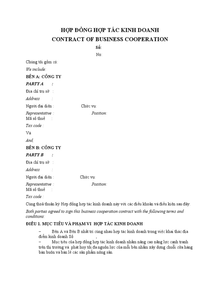 H P Đ NG H P Tác Kinh Doanh C A Hàng (Song NG ) | PDF