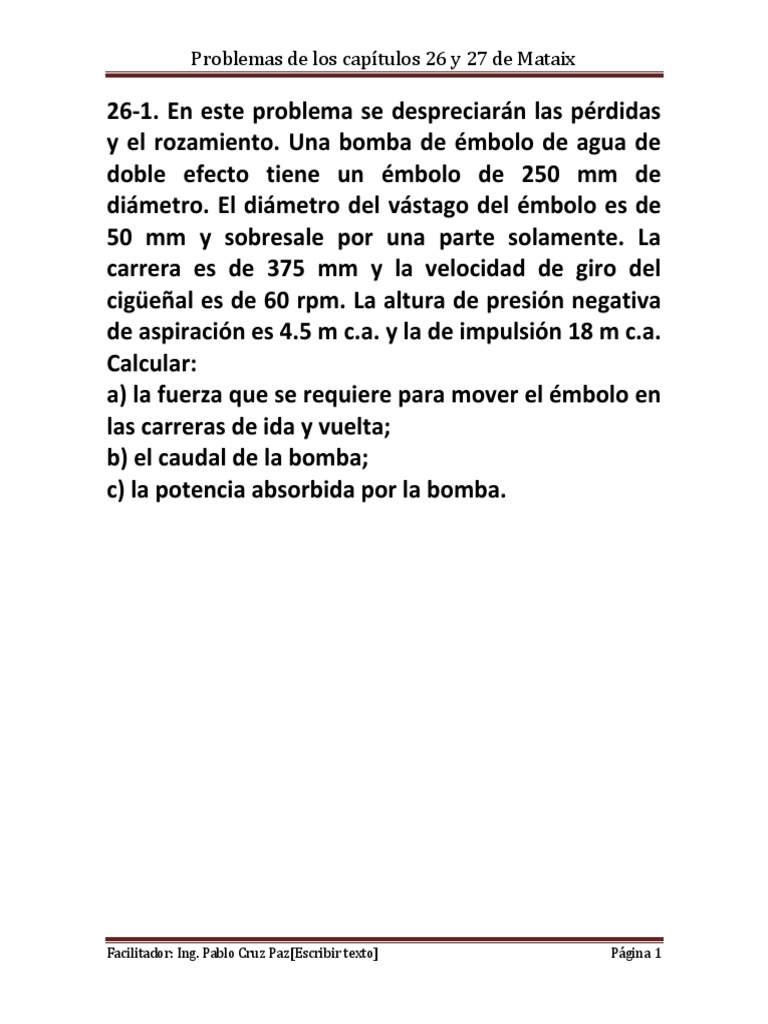 PROB CAP 26 y 27 | PDF | Bomba | Pistón