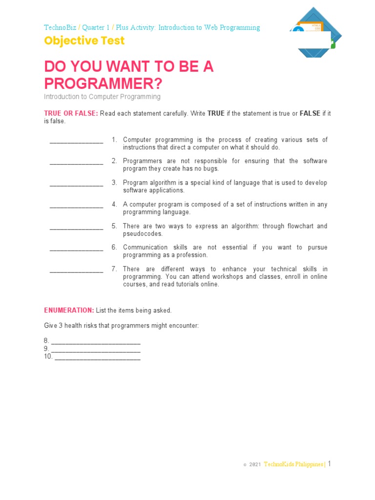 Objective Q1+ Introduction To Web Programming | PDF