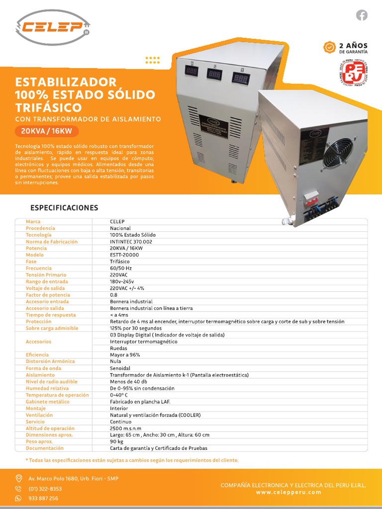 CELEP Estabilizador Solido Transformador Trifasico 20kva | PDF ...