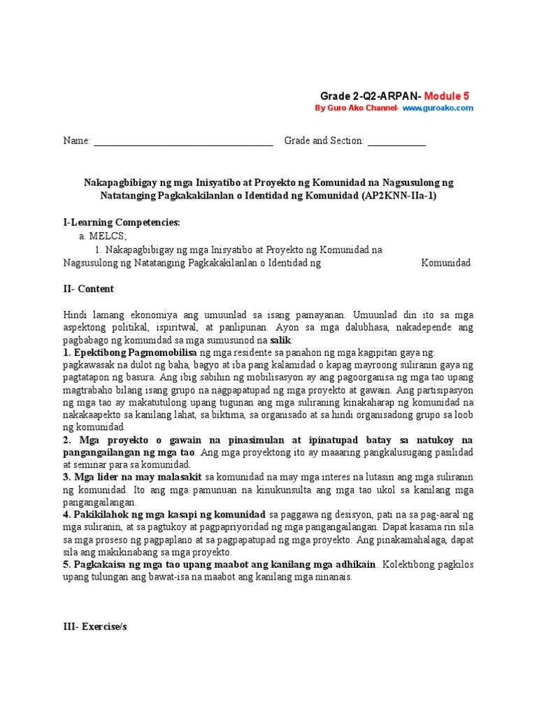 Grade 2 Q2 ARPAN Module 5 | PDF
