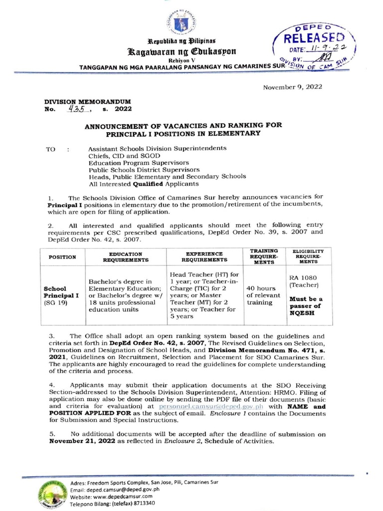 Division Memo Re P I Ranking | PDF