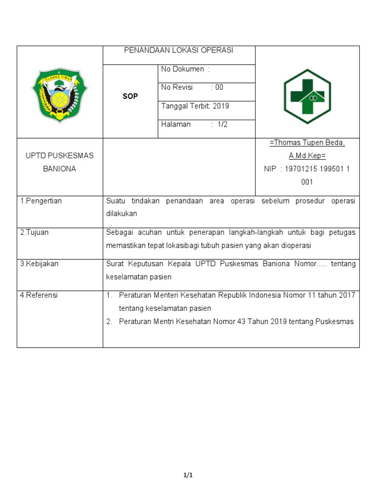 5341 SOP Penandaan Lokasi Operasi | PDF