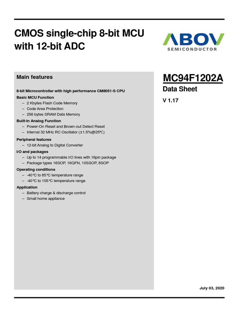 CMOS Single-Chip 8-Bit MCU With 12-Bit ADC: Data Sheet | PDF | Analog ...