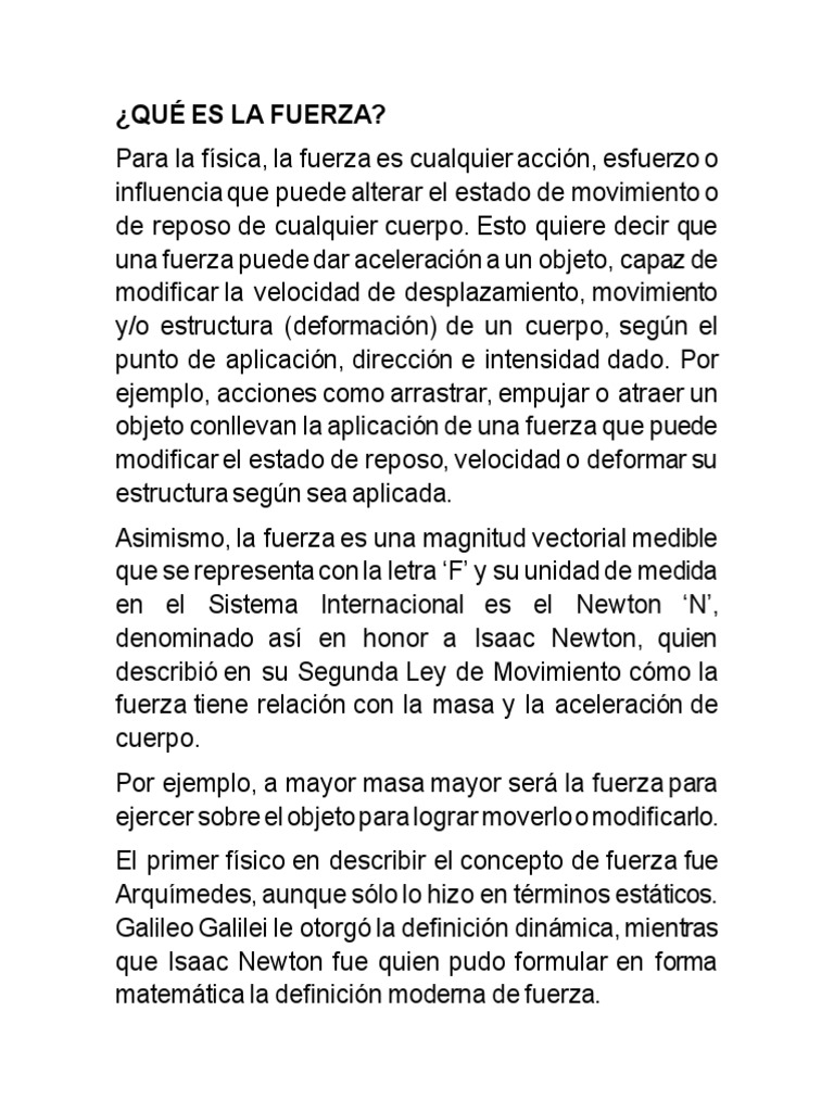 Qué Es La Fuerza | PDF | Fuerza | Masa