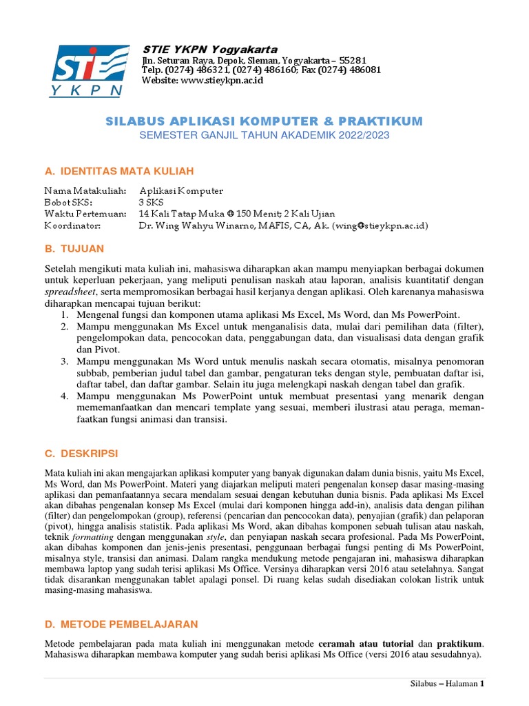 Silabus Aplikasi Komputer | PDF | Komputer