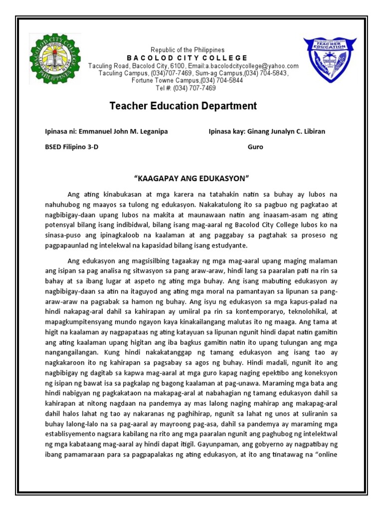 Talumpati Tungkol Sa Edukasyon | PDF