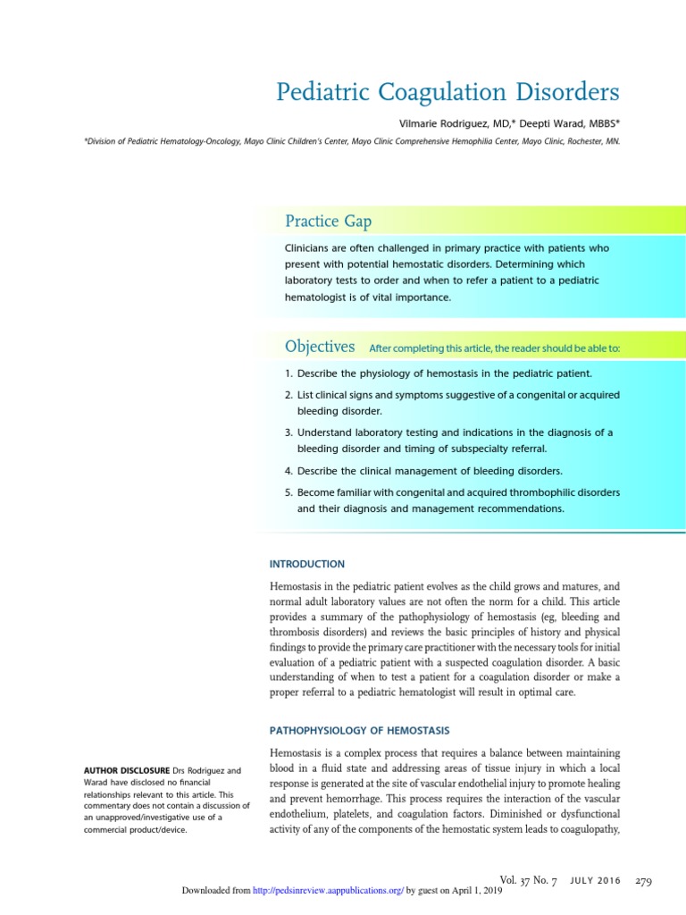 Pediatric Coag Disorders PDF | PDF | Coagulation | Platelet