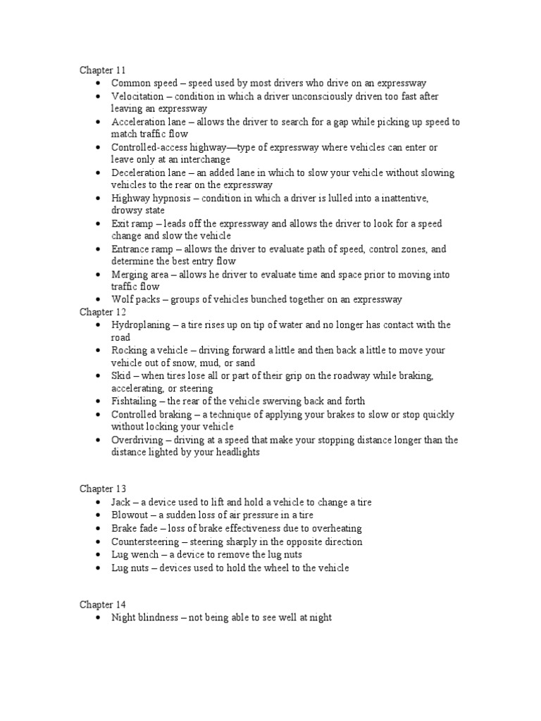 Driver's Ed Chapter 11 To 17 Vocablury | PDF | Driving Under The ...