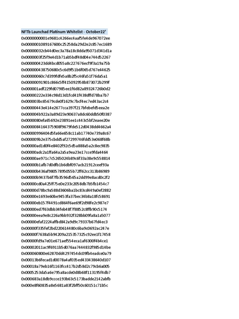 NFTb Platinum Whitelist IDs | PDF | Software | Software Engineering