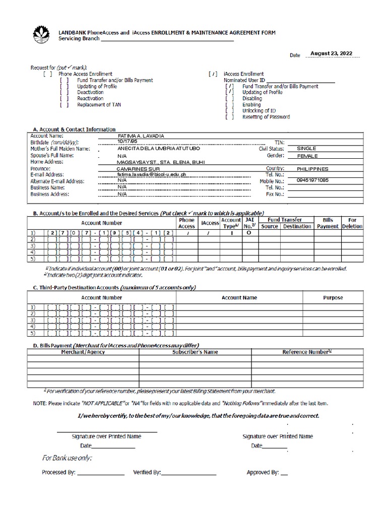 IAccess Enrollment Form | PDF