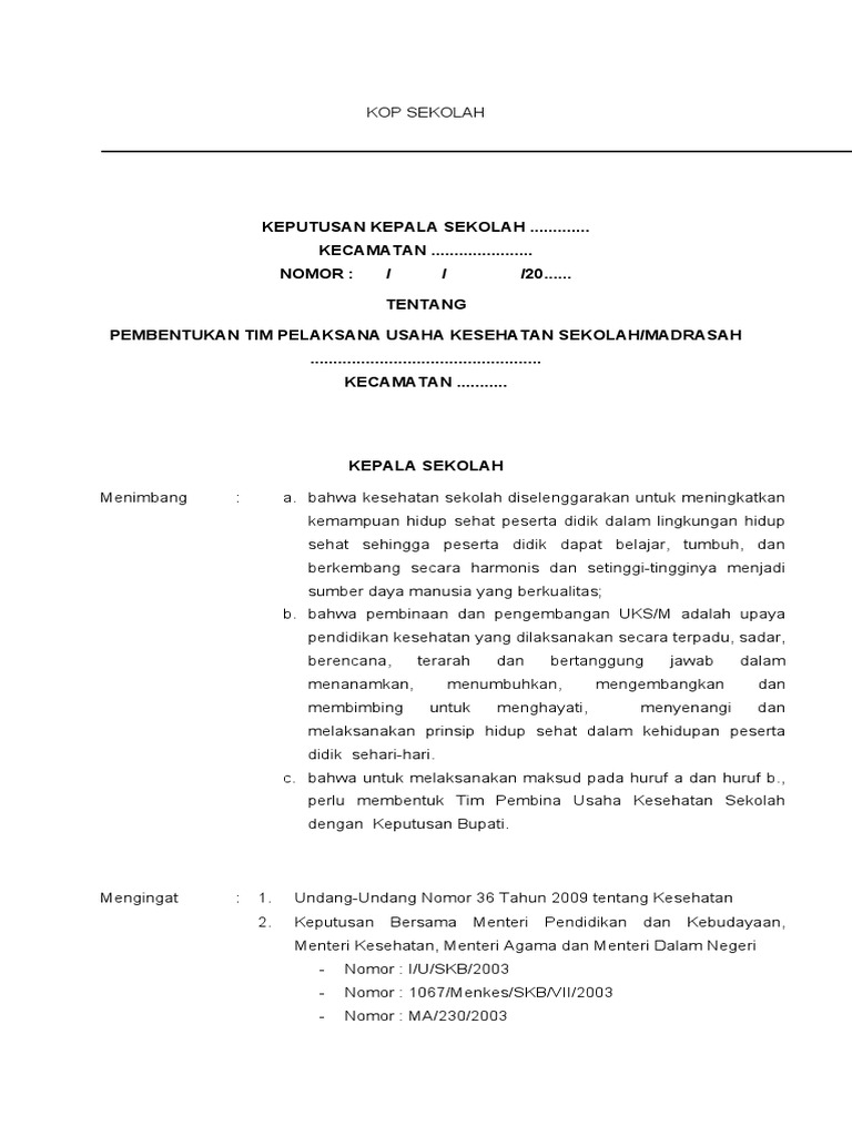 Contoh SK Tim Pelaksana Uks | PDF | Karier & Perkembangan