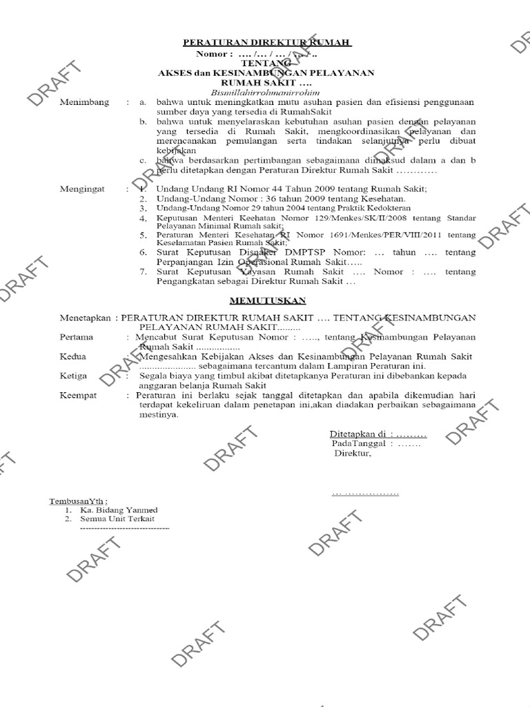 DRAFT - Contoh Peraturan Direktur RS | PDF