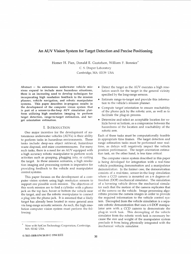 AUV Vision System for Target Detection | PDF | Ellipse | Robotics