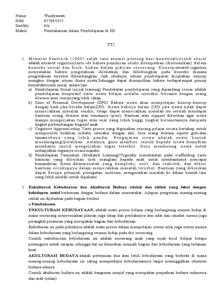 TT2 Pembaharuan Dalam Pembelajaran Di SD | PDF