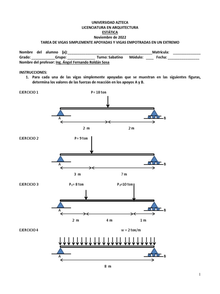 Tarea 2 Estática Vigas | PDF