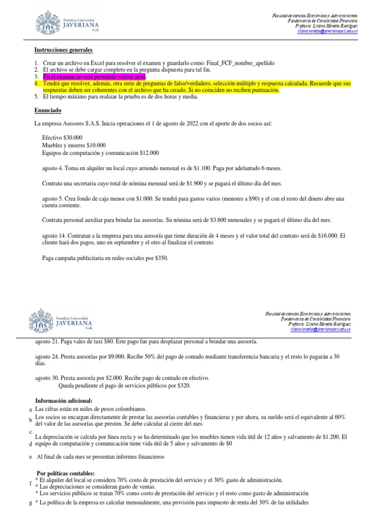 Enunciado Del Examen Final - FCF2022 | PDF | Depreciación | Estado de ... Enunciado Del Examen Final - FCF2022 | PDF | Depreciación | Estado de ...