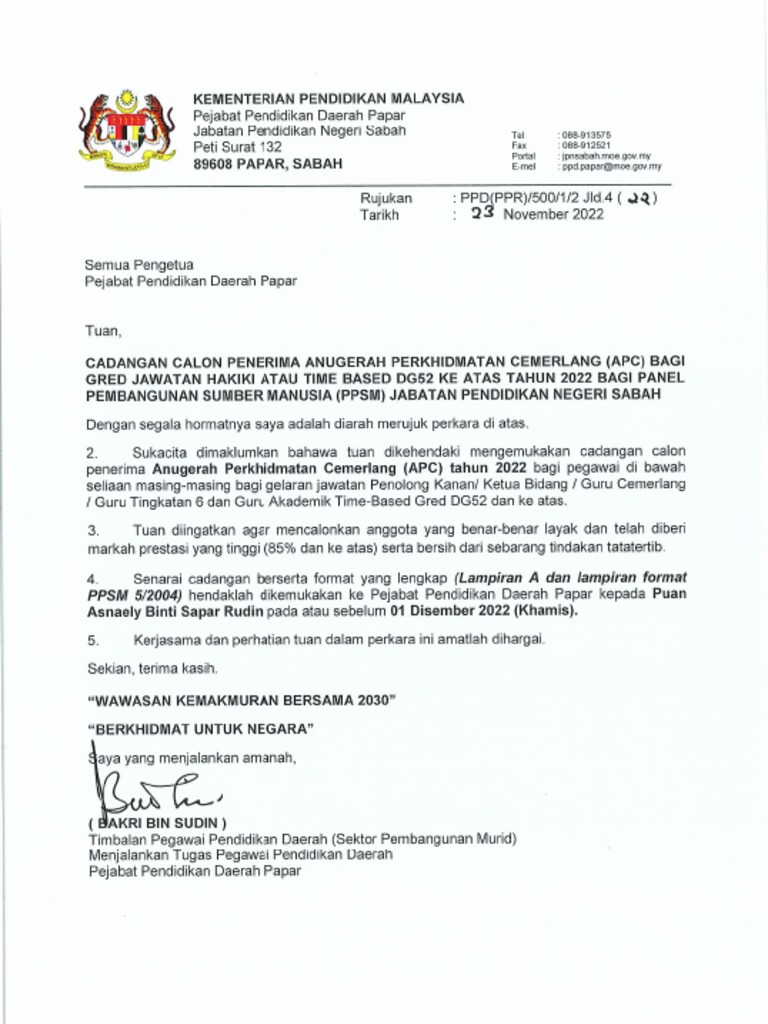 Pencalonan APC - Panel JPN (Gred DG52 Dan Ke Atas) | PDF