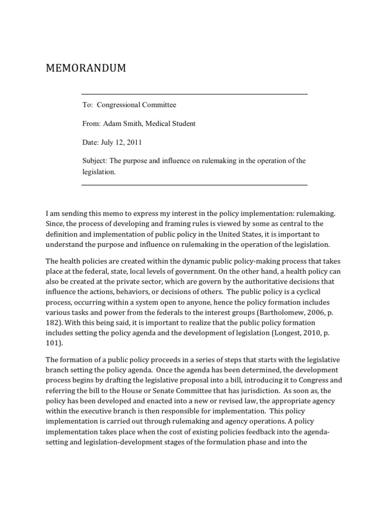 Memorandum | PDF | Rulemaking | United States Congress