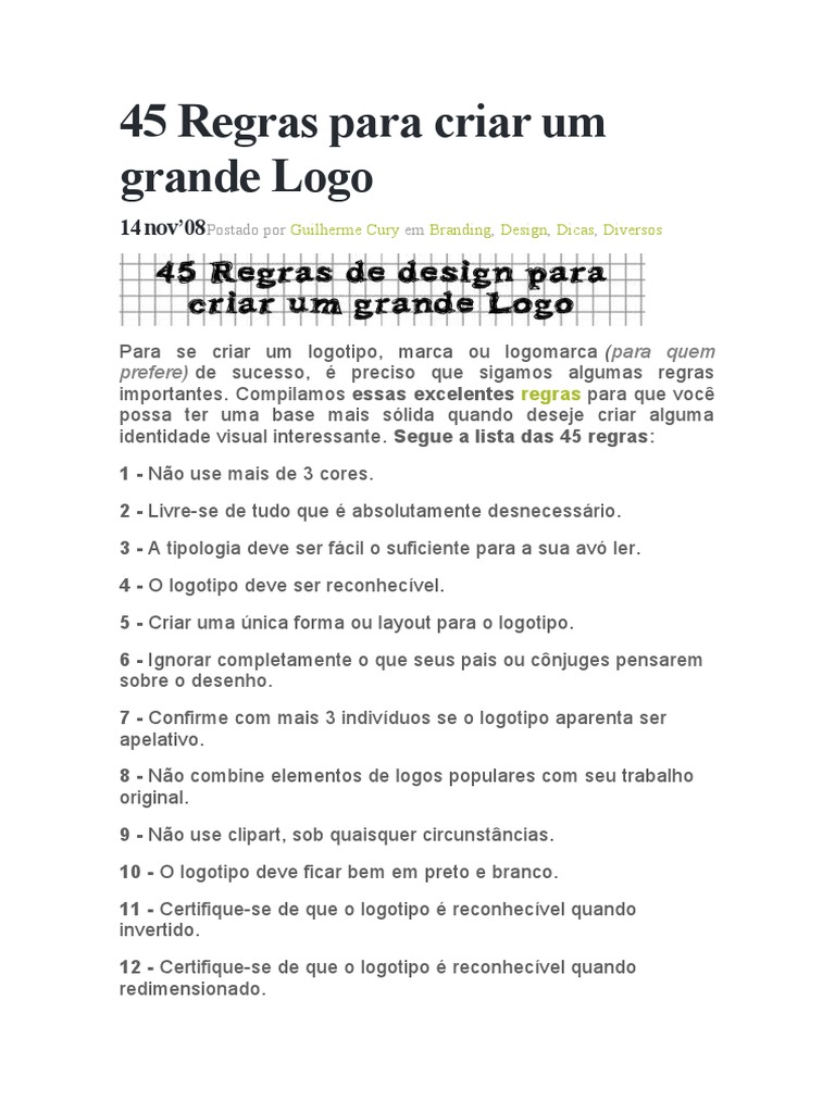 45 Regras para Criar Um Grande Logo | PDF | Logotipos
