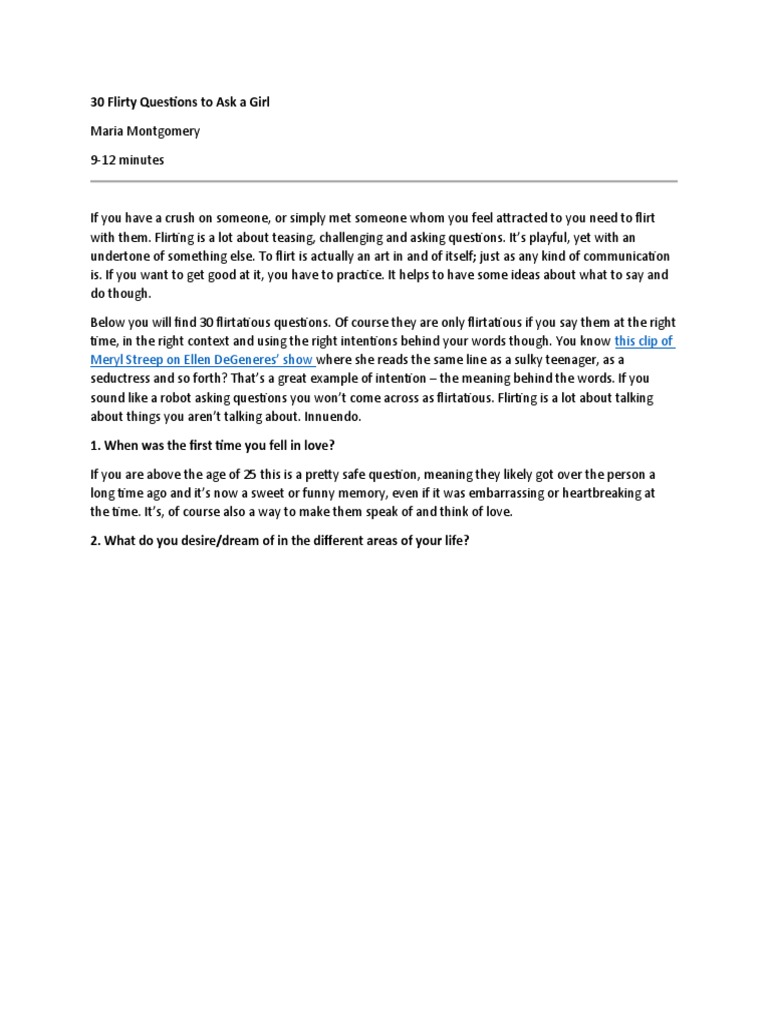 30 Flirty Questions To Ask A Girl | Download Free PDF | Flirting | Love