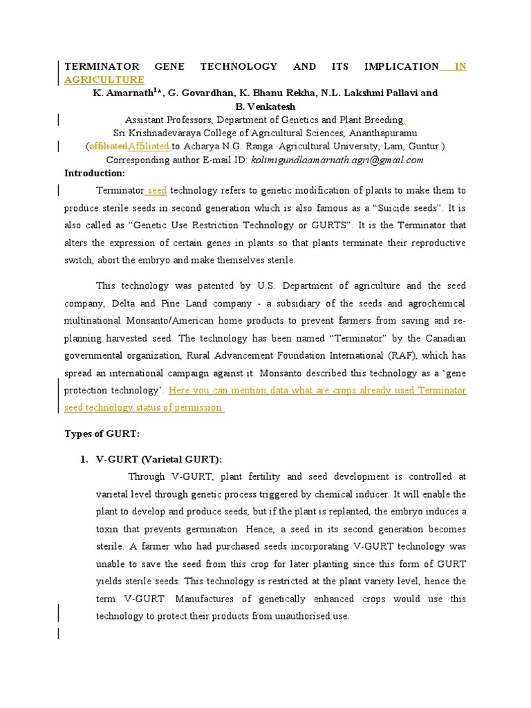 Terminator Gene Technology Edited - Track | PDF | Biology | Genetics