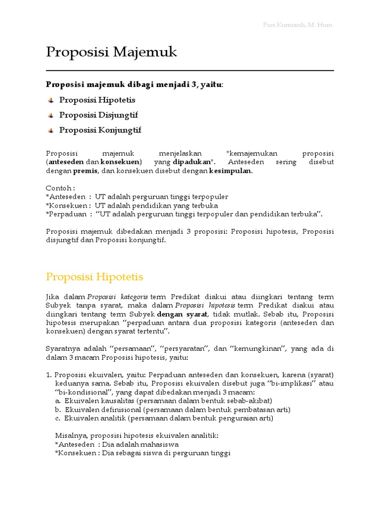 Proposisi Majemuk: Jenis dan Contoh | PDF | Filsafat | Sains & Matematika