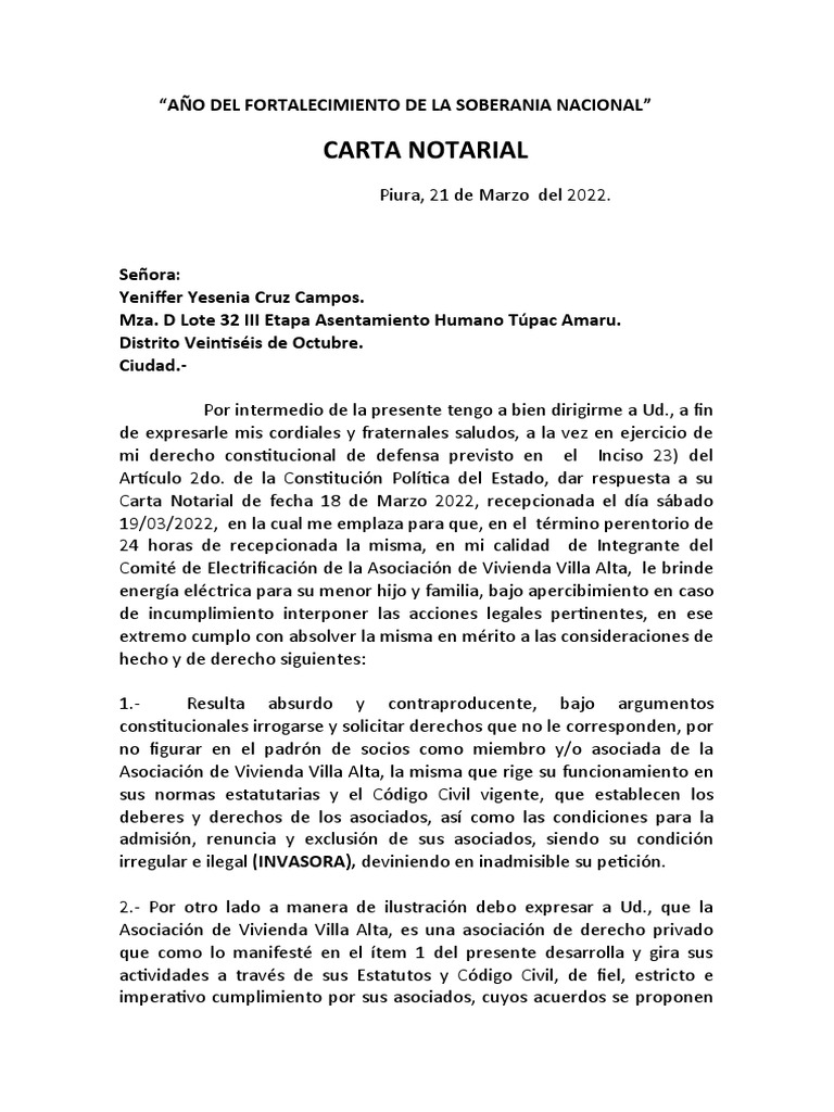 Carta Notarial Usurpacion | PDF