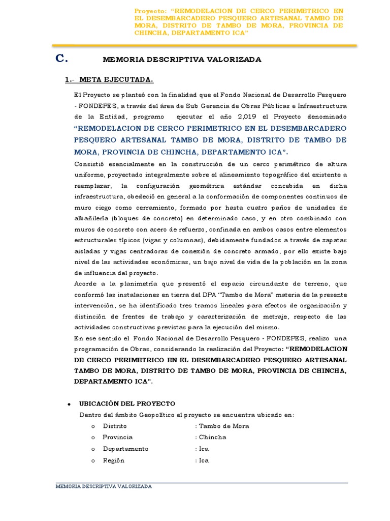 C. Memoria Descriptiva Valorizada | PDF | Hormigón | Fundación (Ingeniería)