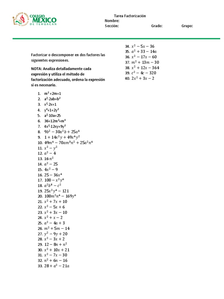 Tarea Factorización | PDF