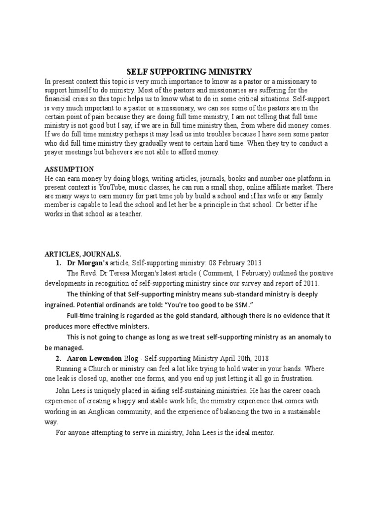 Self-Supporting Ministry Insights | PDF