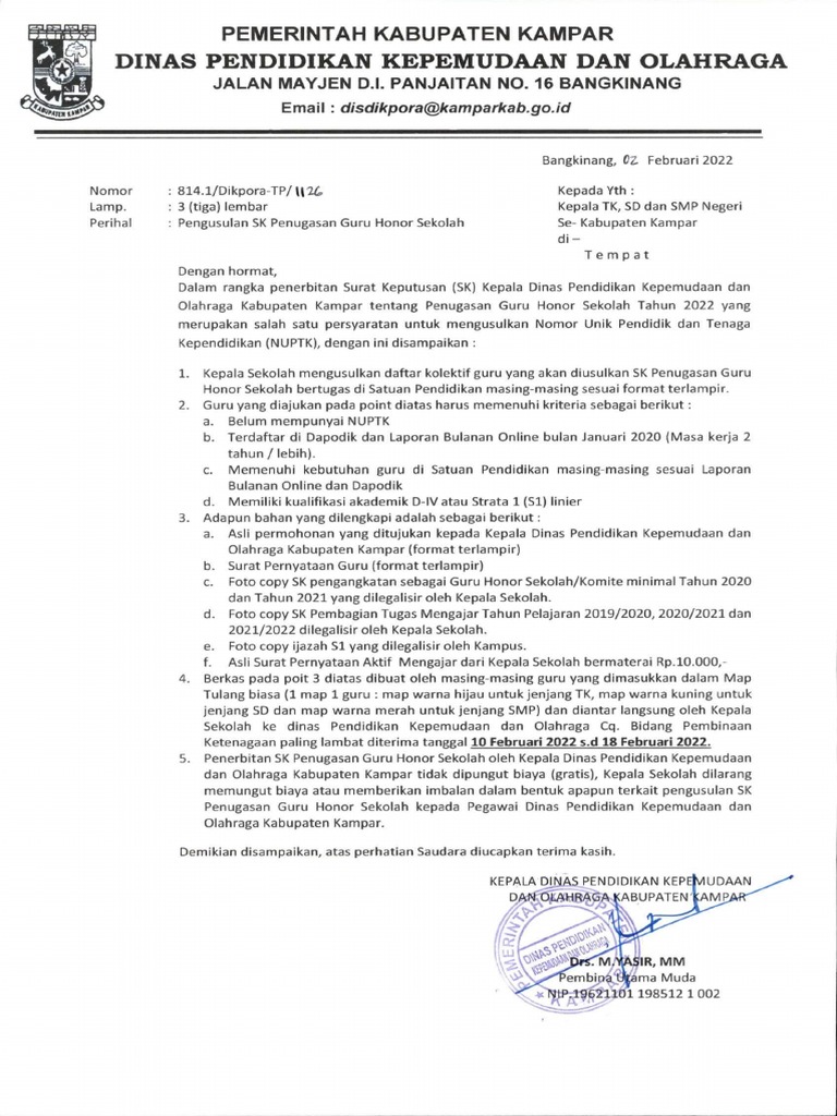 Pengusulan SK Penugasan Guru Honor Sekolah Tahun 2022 | PDF