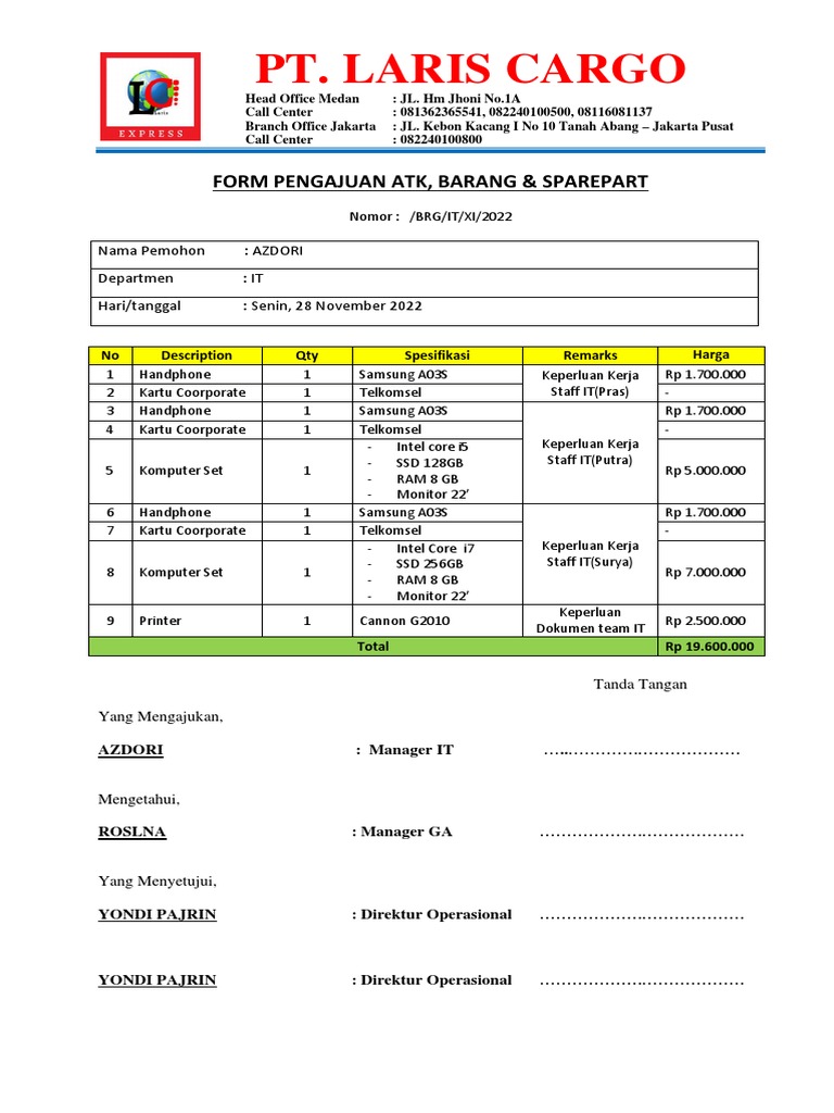 Form Pengajuan Tools | PDF