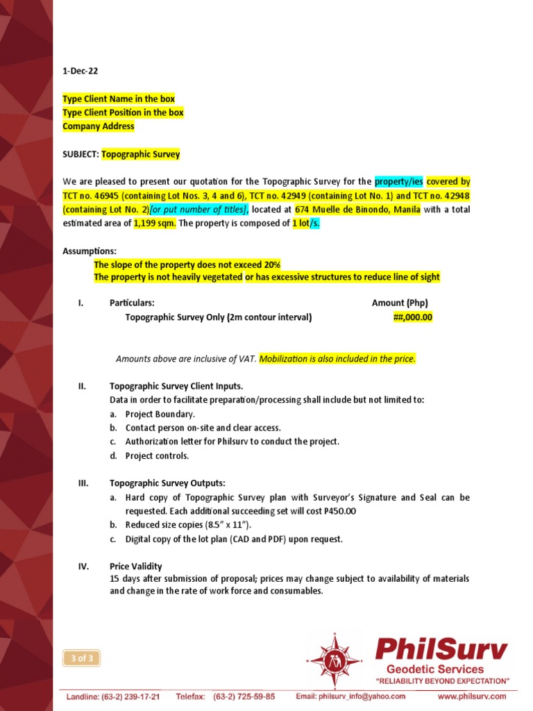 Topographic Survey Quotation Proposal | PDF | Receipt | Surveying