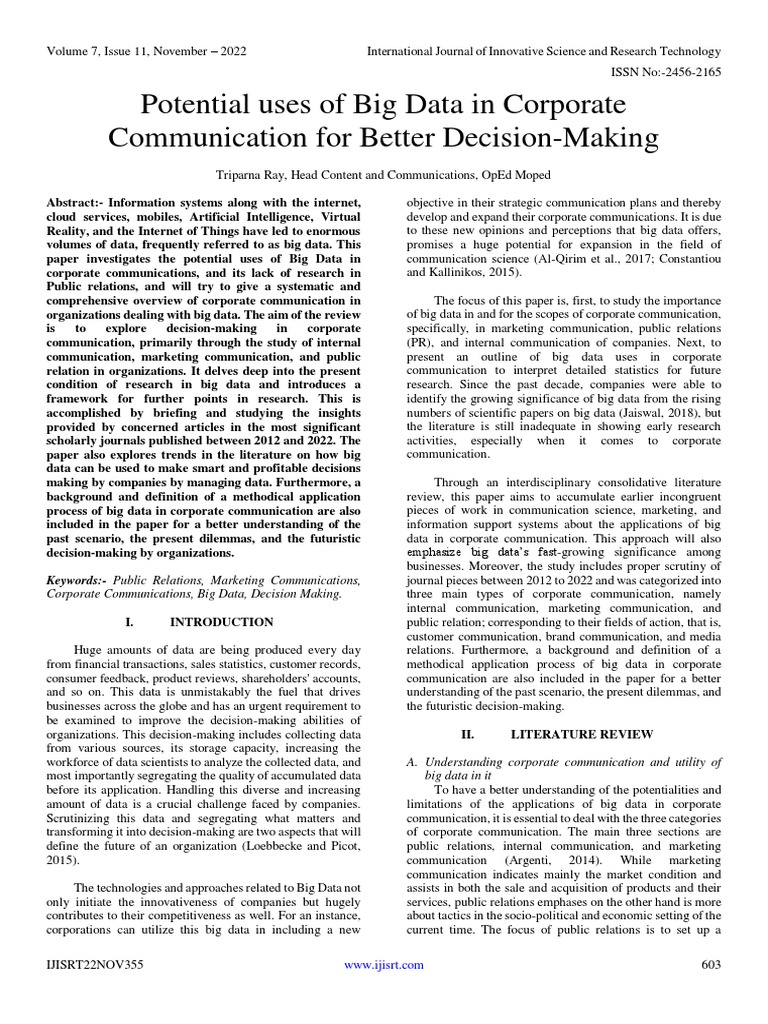 Potential Uses of Big Data in Corporate Communication For Better Decision-Making | Download Free ...
