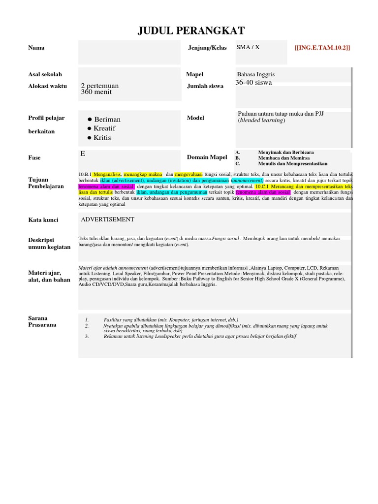 Contoh Modul Ajar KM | PDF