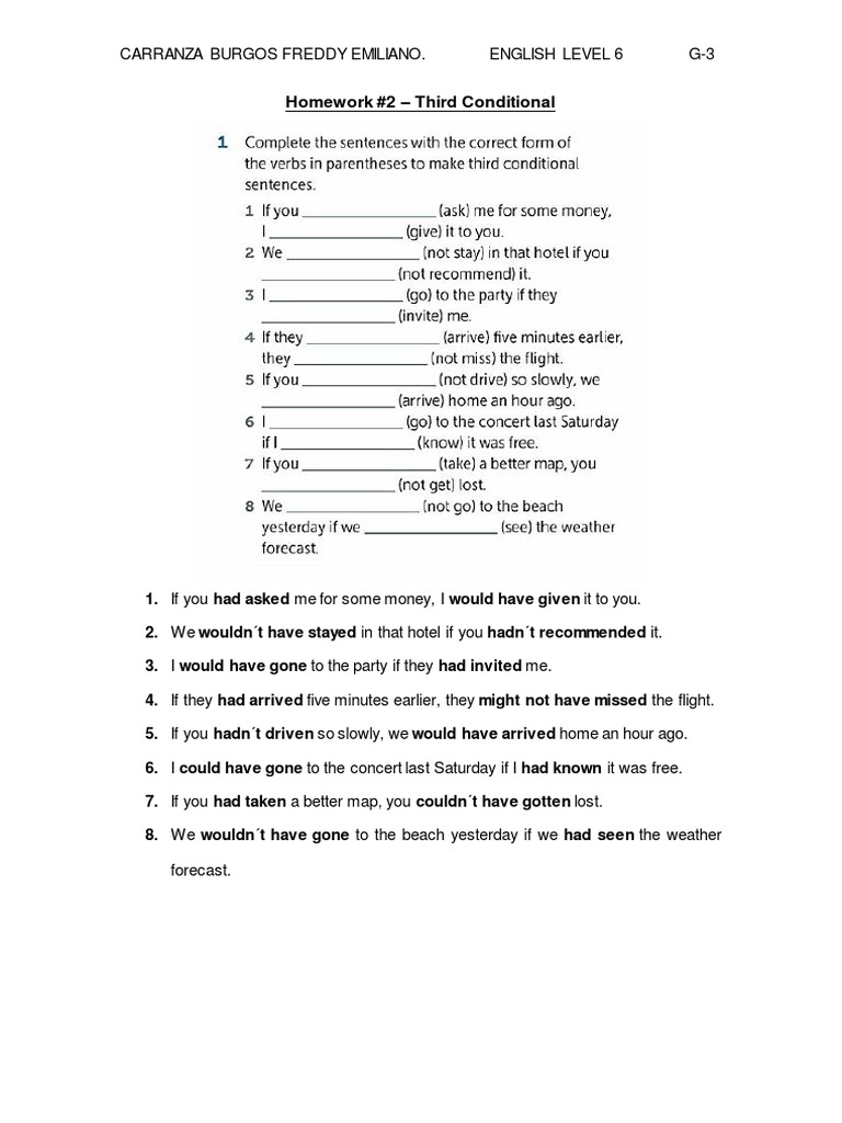 Carranza B. Freddy - HOMEWORK #2 (2P) - Third Conditional | PDF