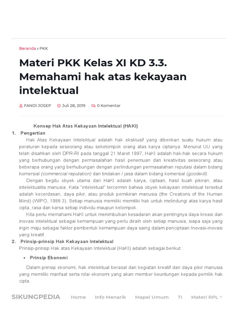 Materi PKK Kelas XI KD 3.3. Memahami Hak Atas Kekayaan Intelektual | PDF