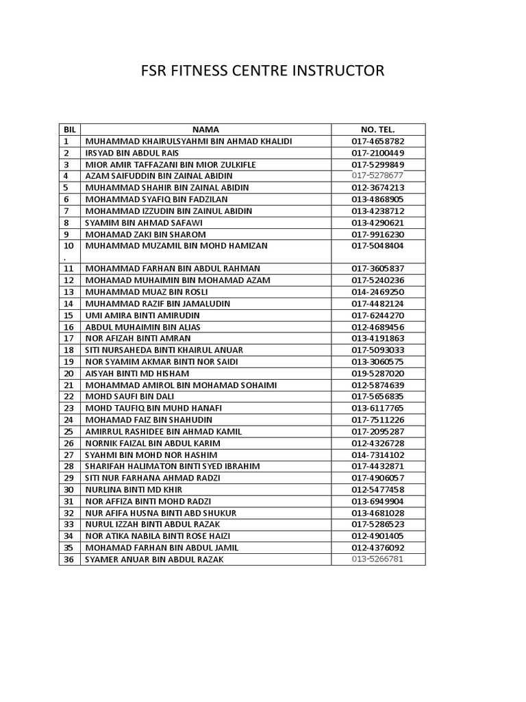 FSR Fitness Centre Instructor | PDF