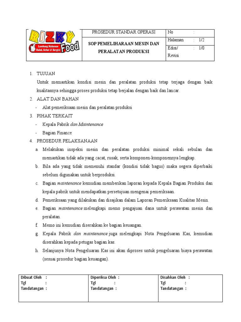 SOP Pemeliharaan Mesin Produksi | PDF | Teknologi & Rekayasa