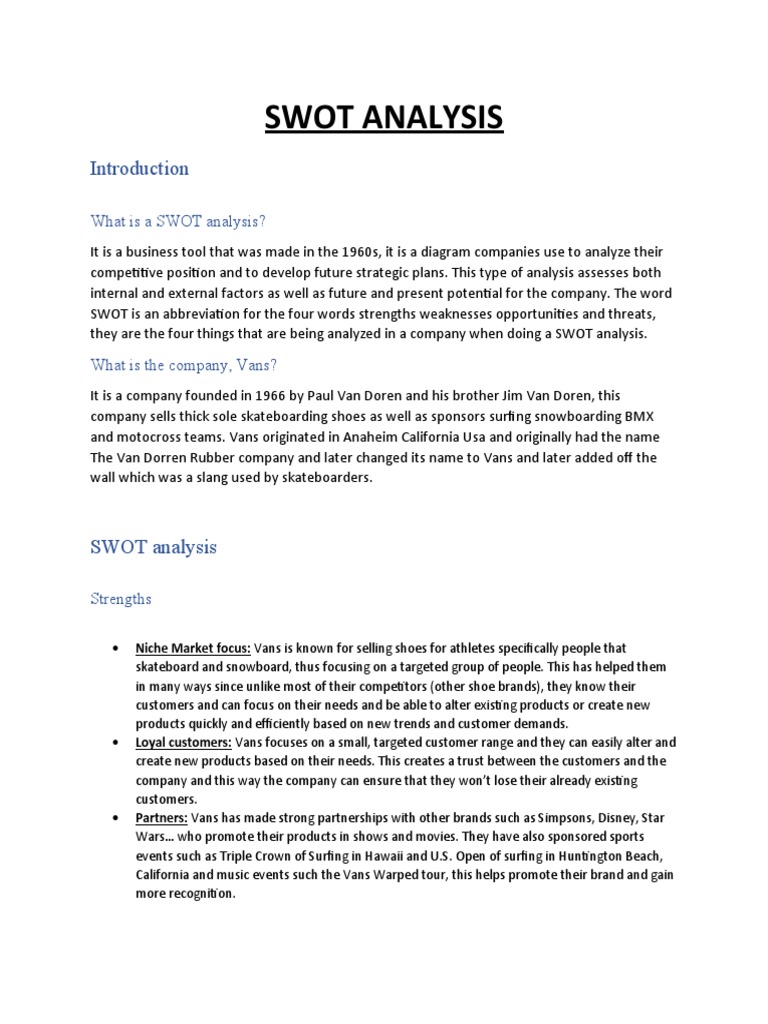 Vans SWOT Analysis | PDF | Swot Analysis | Business