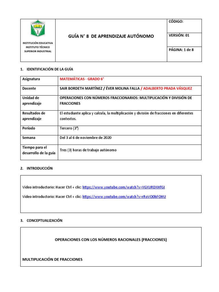 Guia #8 Matematicas 6° Aprendizaje Autonomo. | PDF | División ... Guia #8 Matematicas 6° Aprendizaje Autonomo. | PDF | División ...