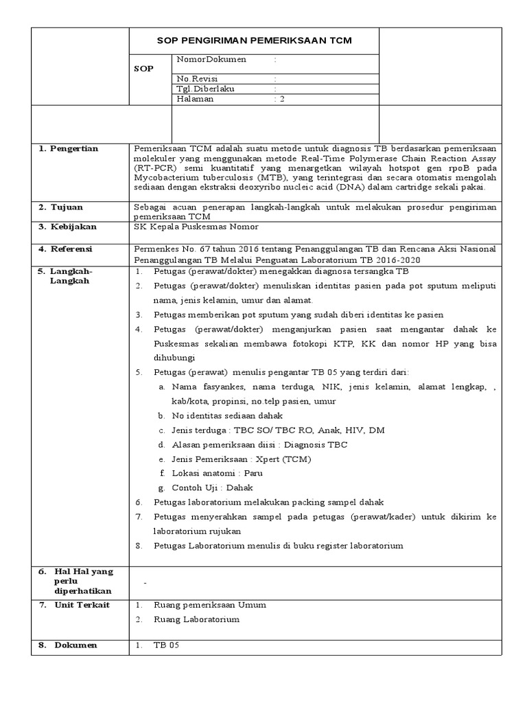 Sop - Pengiriman Pemeriksaan TCM | PDF