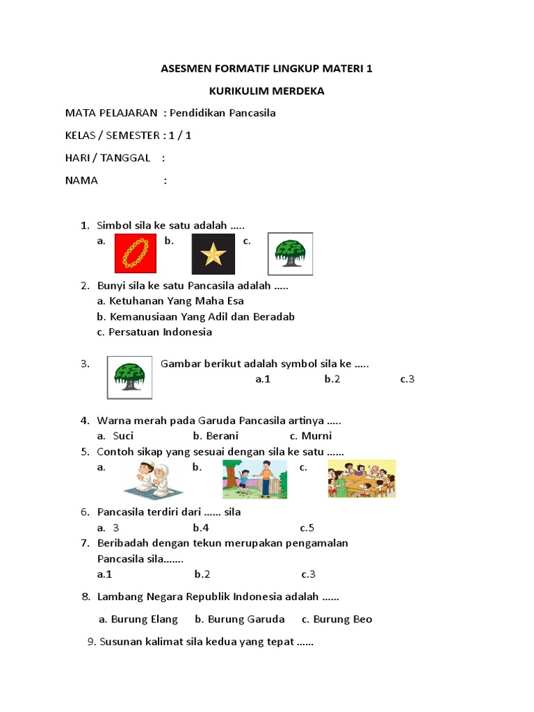 Asesmen Formatif Pancasila Kelas 1 | PDF