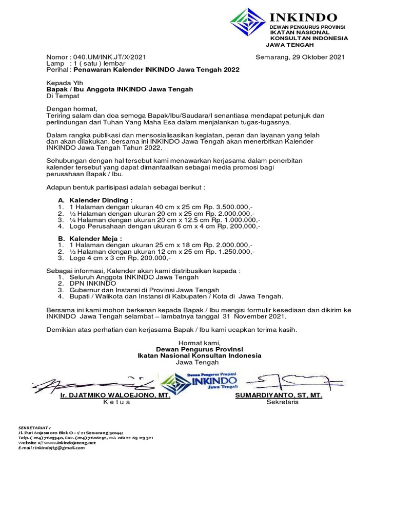 Penawaran Kalender 2022 Fix | PDF