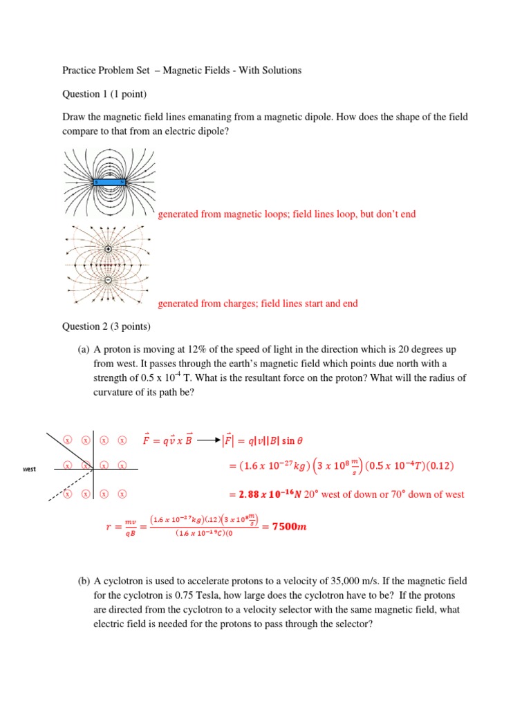 Spring 2016 - 2212 Practice Problem Set 3 - Solutions | PDF | Magnetic Field | Mechanics